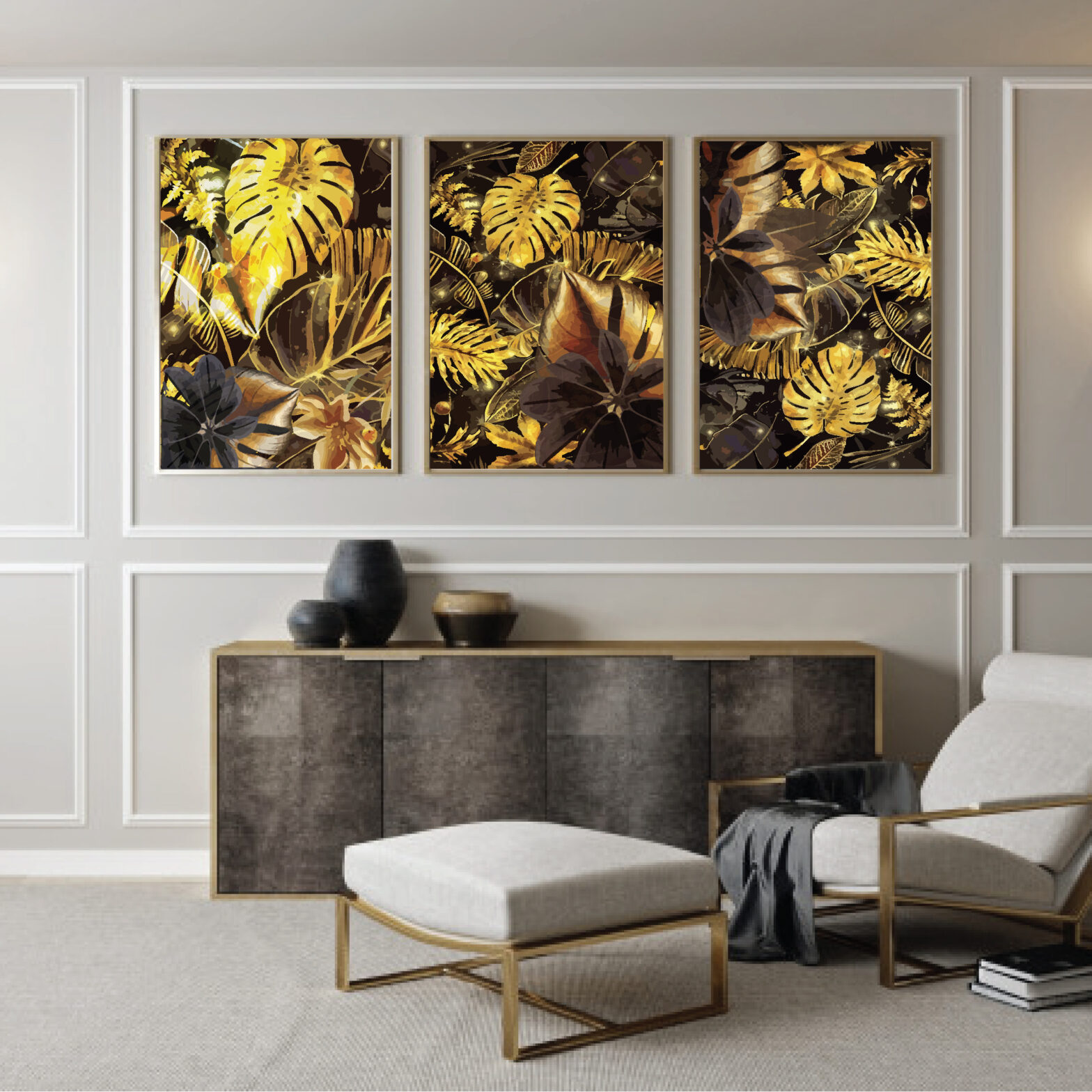 Golden Jungle Set Of 3 - Modern Prints